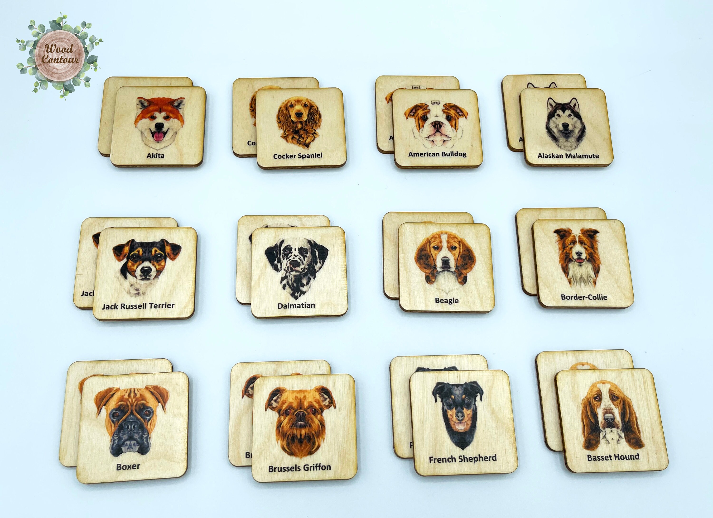 Montessori Wooden Dogs Name Memory Game/wood Animal Matching - Etsy