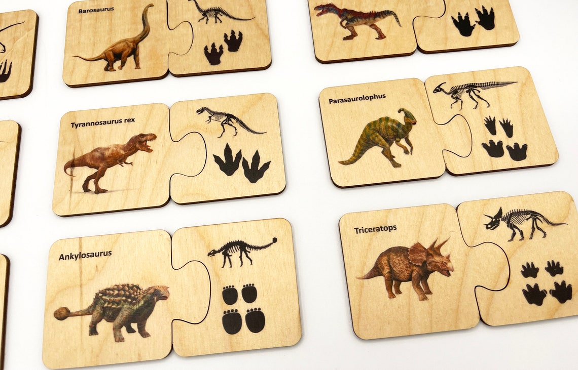 Wooden Dinosaurs Track Skeleton Matching Puzzle/ Montessori - Etsy