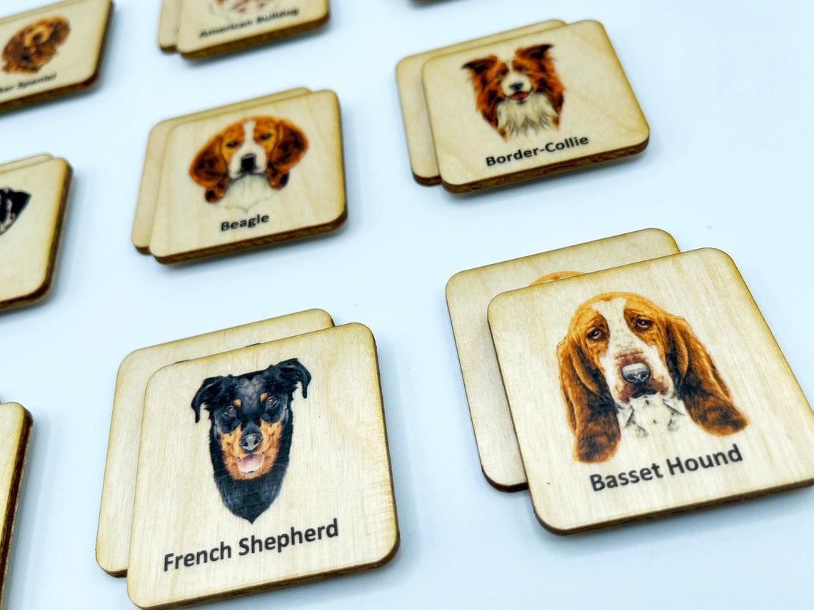Montessori Wooden Dogs Name Memory Game/wood Animal Matching - Etsy