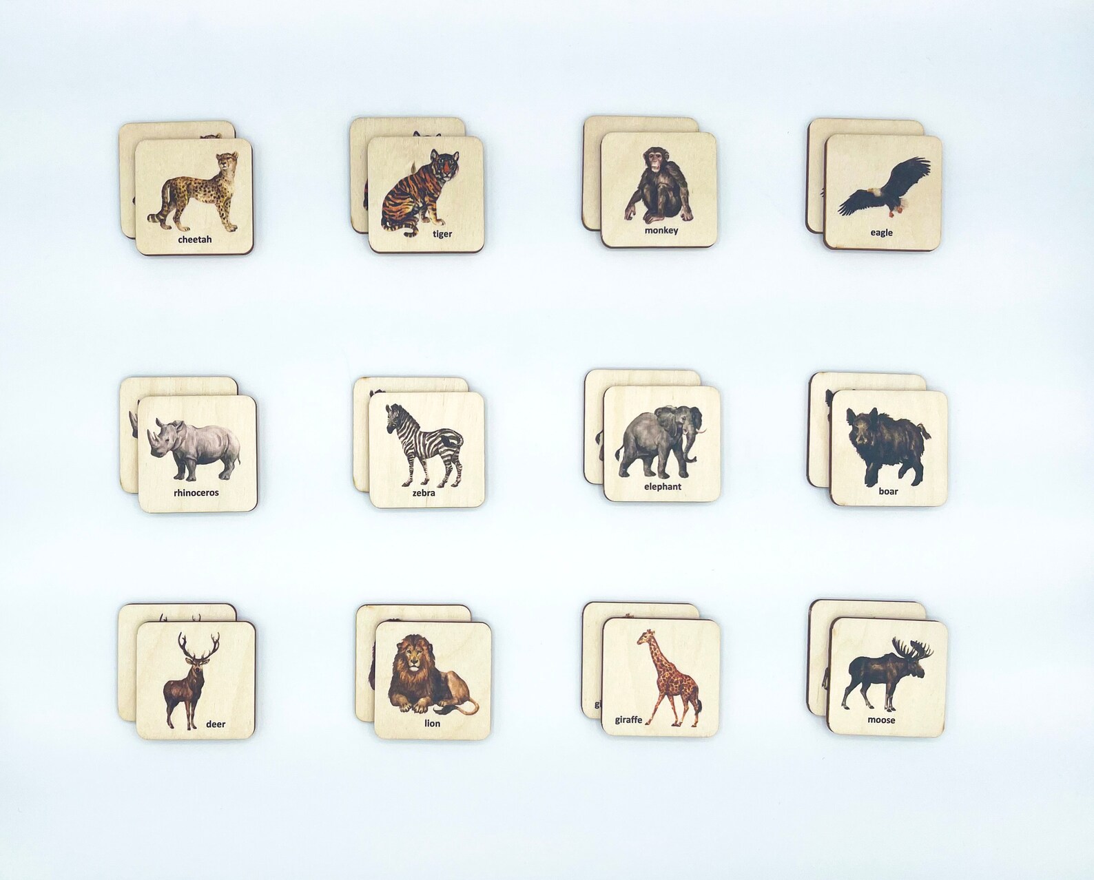 Montessori Wooden Safari Animals Matching Cards/ Bilingual - Etsy
