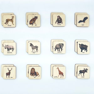 Montessori Wooden Safari Animals Matching Cards/ Bilingual - Etsy