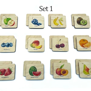 Wooden Montessori Fruits Memory Game/ Toddler Preschool Matching Cards ...