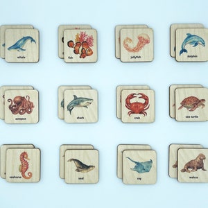 Wood Montessori Ocean Animals Matching Game/ Sea Creatures Animals ...