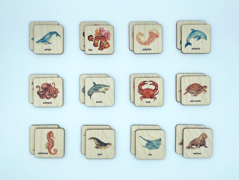 Wood Montessori Ocean Animals Matching Game/ Sea Creatures - Etsy