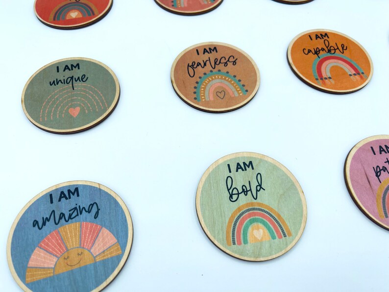 Wooden Boho Rainbow Affirmation Cards/ Affirmation Station Classroom ...