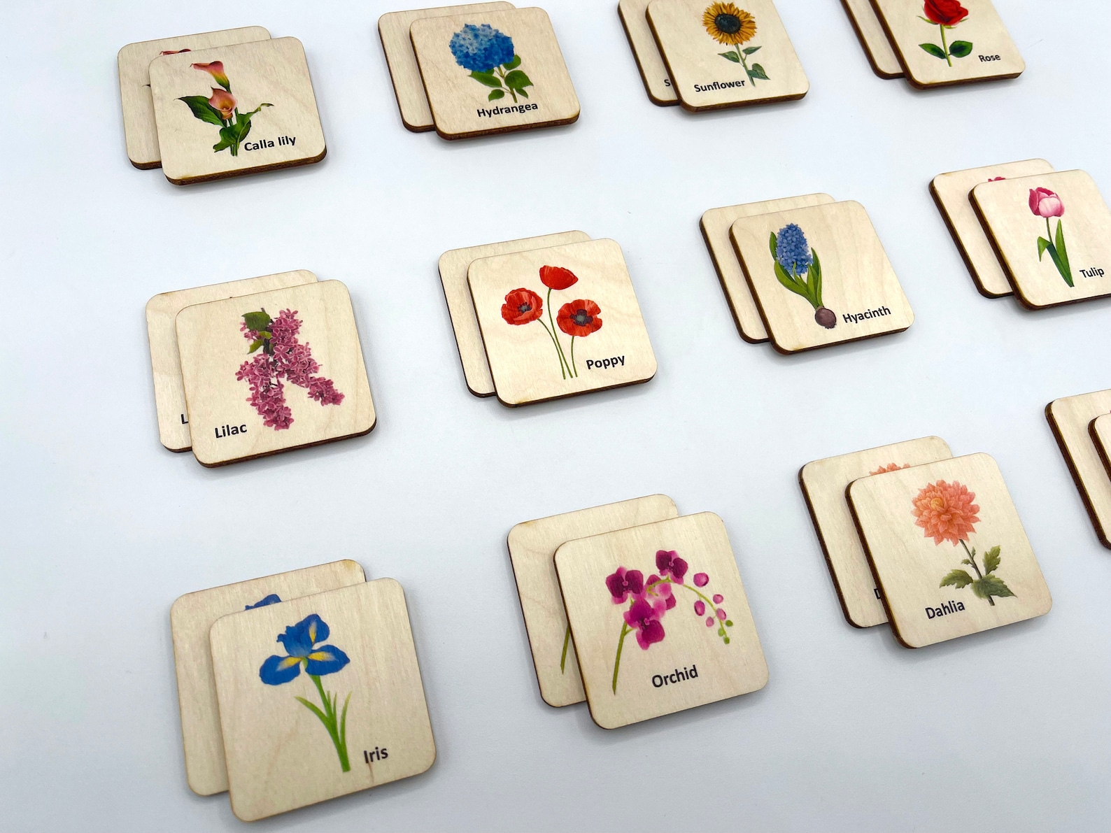 Wood Flowers Memory Game Wooden Montessori Matching Game for - Etsy