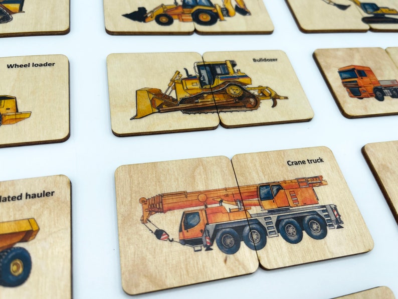 Wooden Construction Truck Matching Puzzle Game/ Homeschool Montessori ...