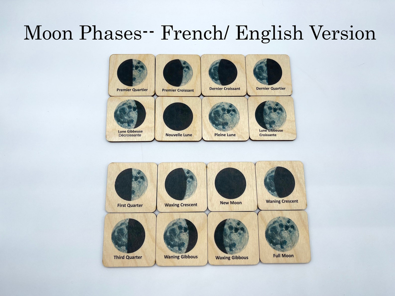 Montessori Wood Space Solar System Moon Phases Memory Game/ French ...