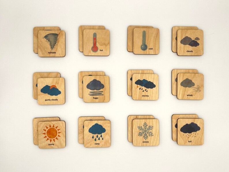 Montessori Wooden Weather Matching Cards Homeschool Activity - Etsy