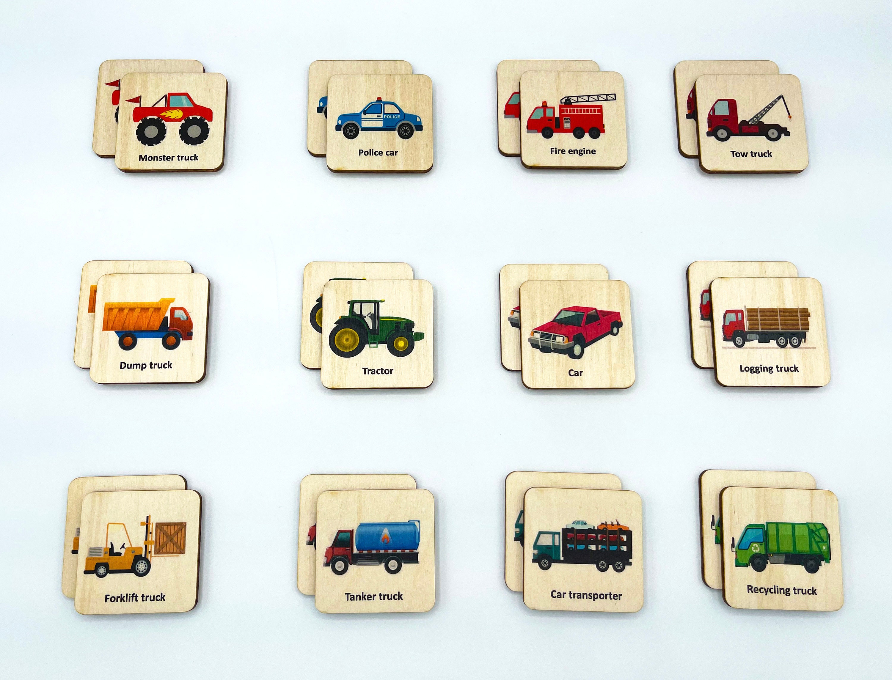 Wooden Car Truck Memory Game Montessori Toys Vehicles - Etsy