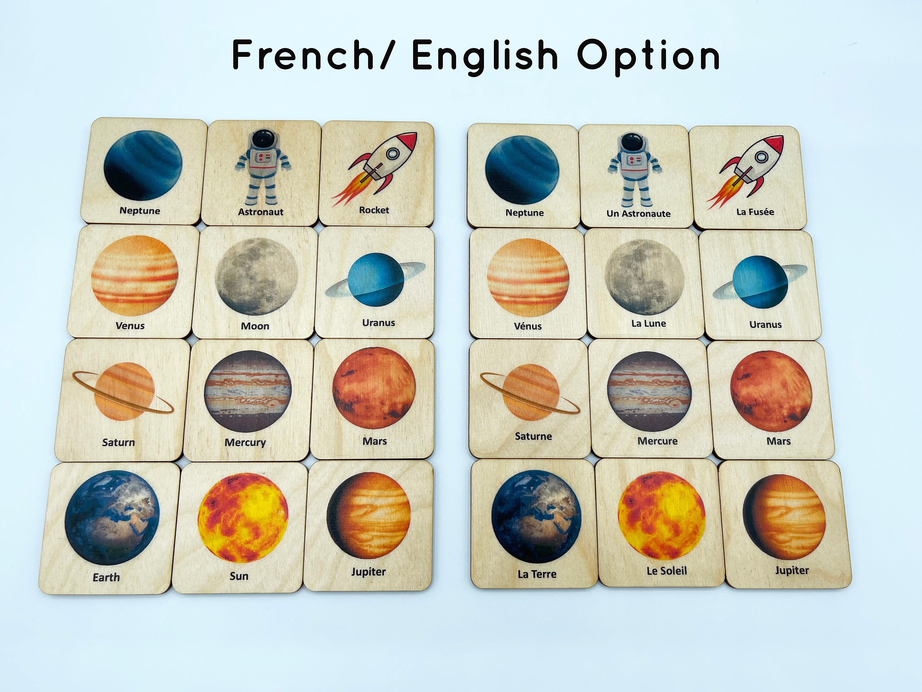 Montessori wood space solar system moon phases memory game/ | Etsy