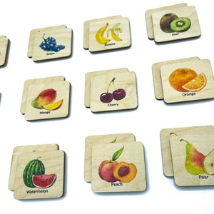 Wooden Montessori Fruits Memory Game/ Toddler Preschool Matching Cards ...