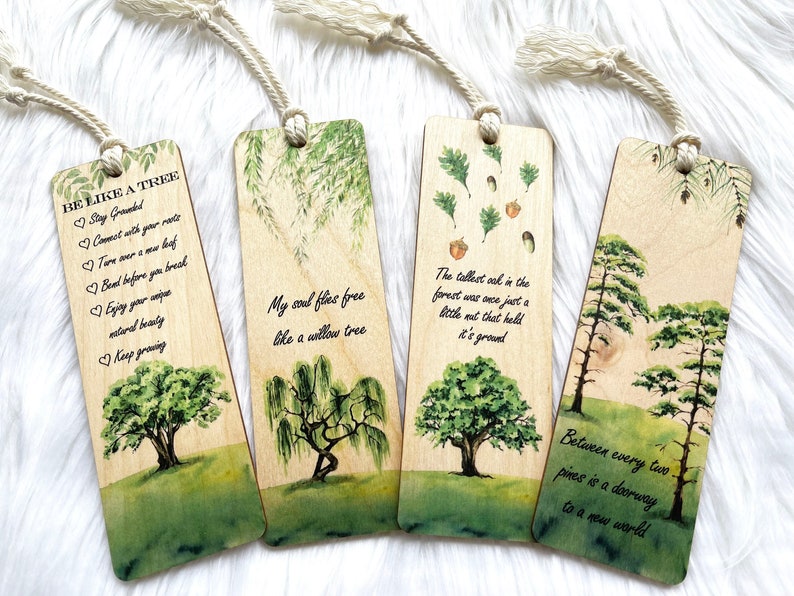Personalized Wooden Trees Bookmark / Custom Oak Willow Pine - Etsy