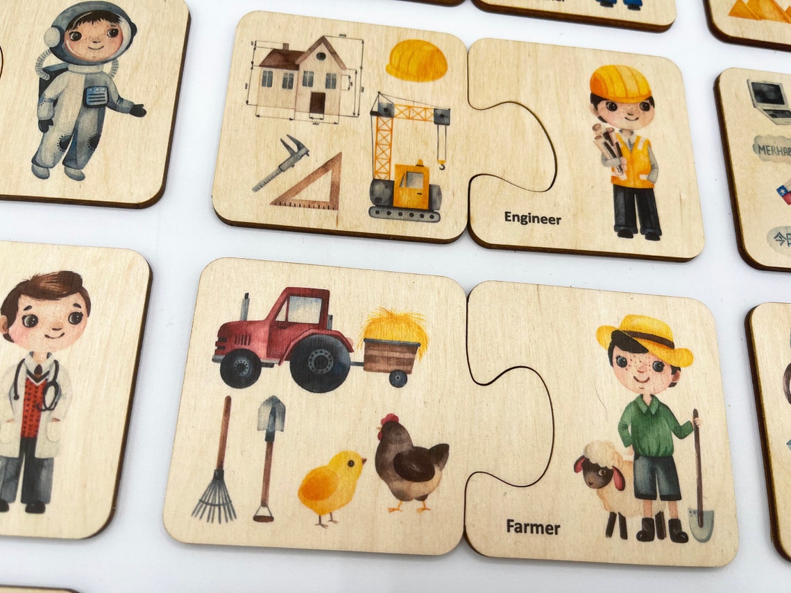Montessori Wooden Matching Puzzle Educational Toys for - Etsy