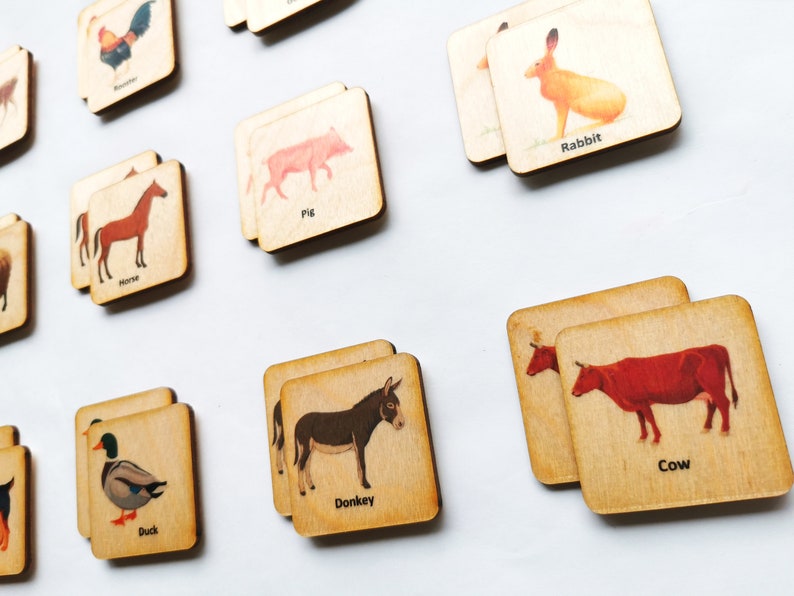 Wooden Farm Animals Memory Game Montessori Animals Matching | Etsy Canada