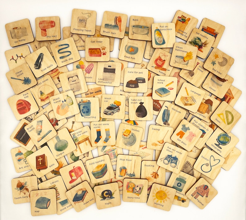 Wooden Daily Routine Cards/ Daily Routine Magnets/ Chore Magnet Chart ...