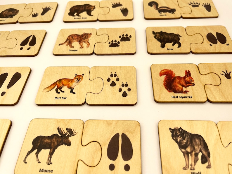 Montessori Wooden Woodland Animals Tracks Puzzle/ Homeschool ...