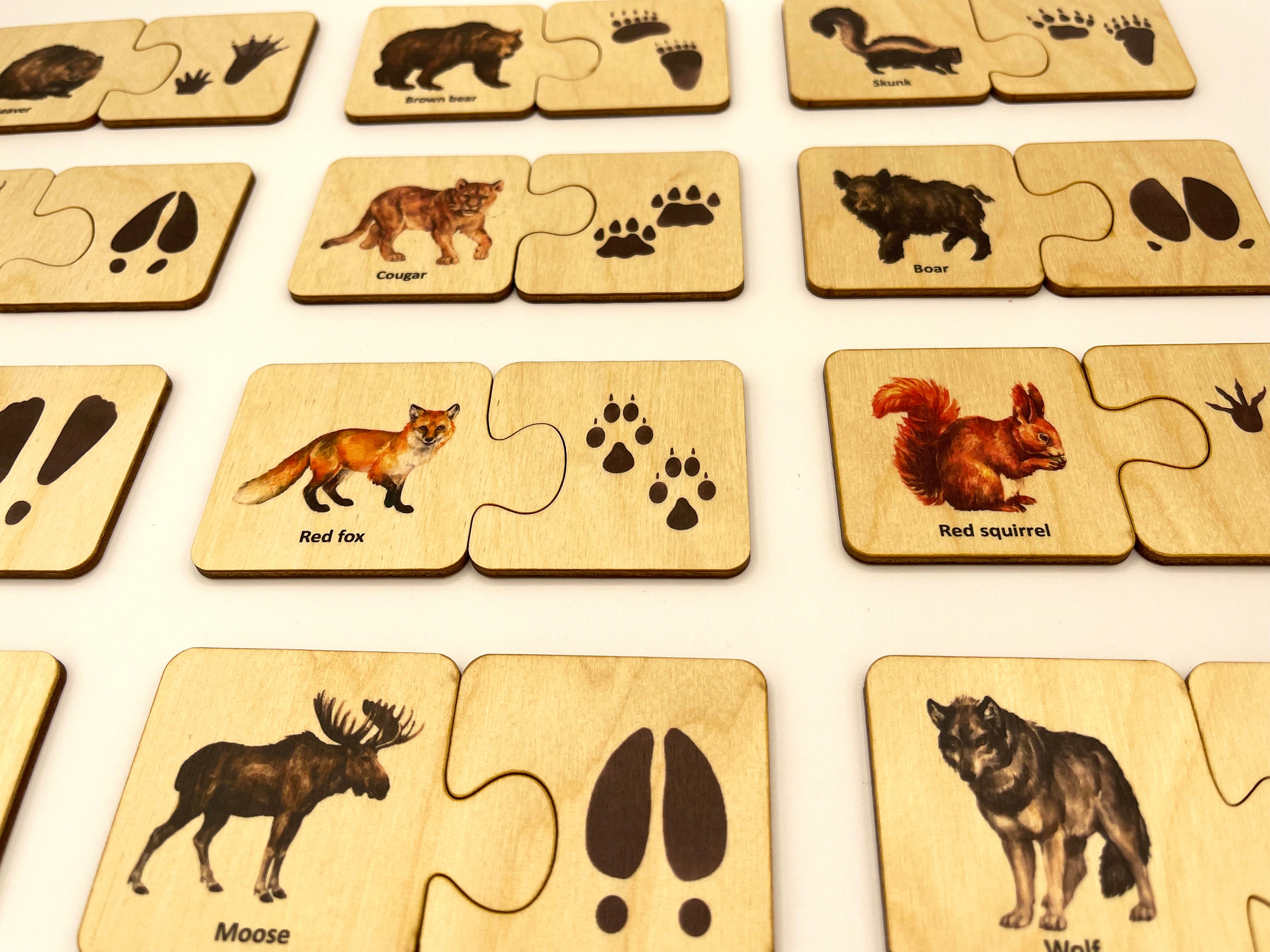 Montessori Wooden Woodland Animals Tracks Puzzle/ Homeschool - Etsy