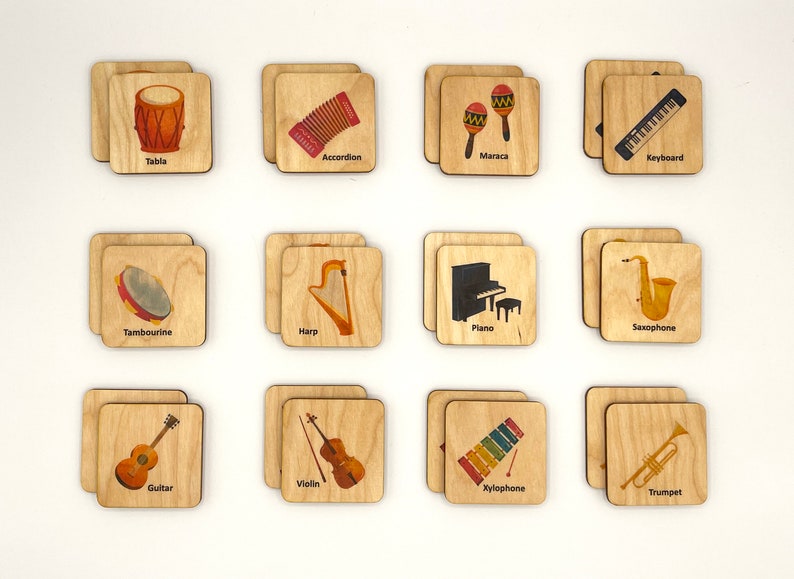 Montessori Wooden Music Instruments Matching Cards Homeschool | Etsy