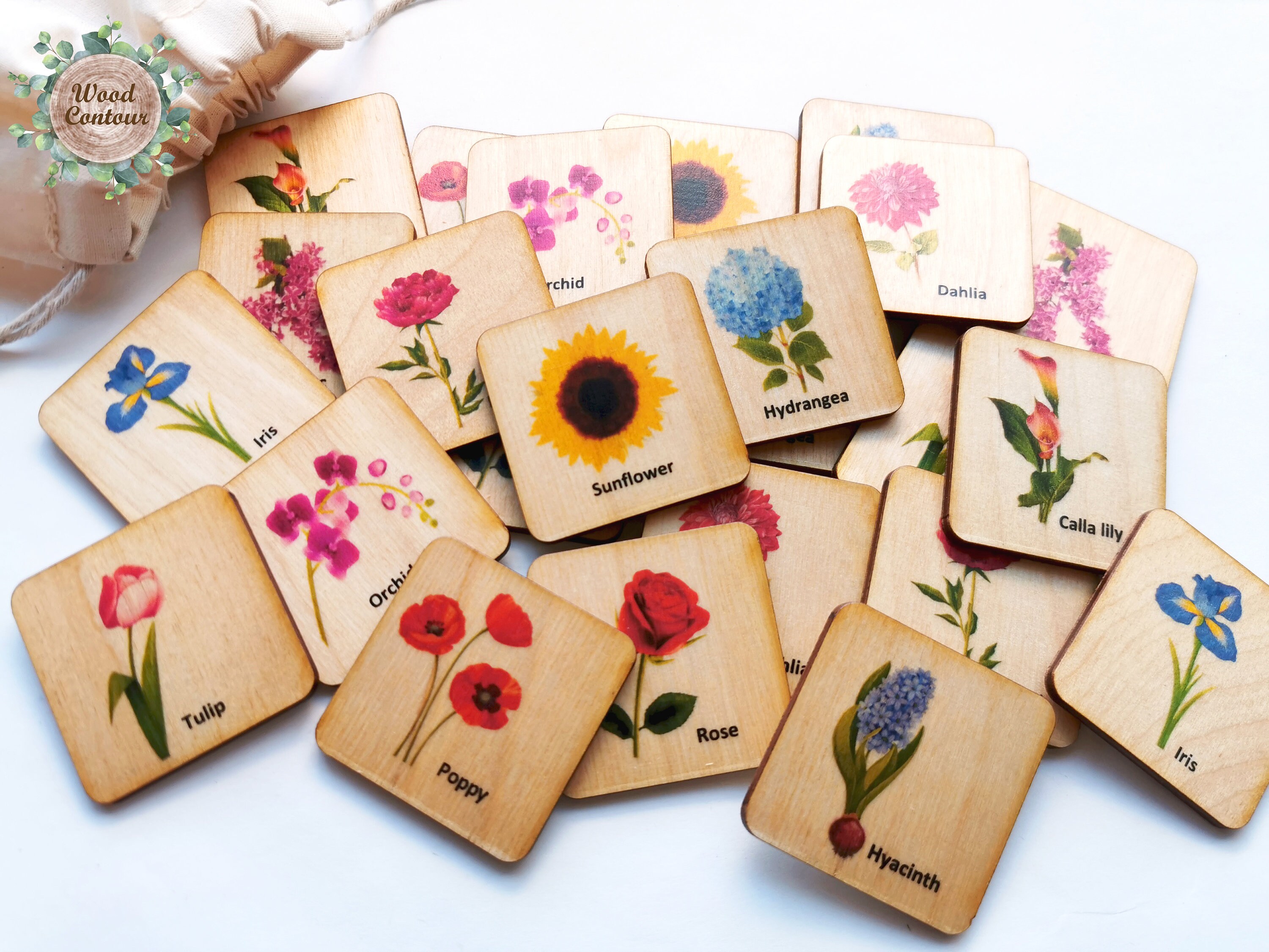 Wood Flowers Memory Game Wooden Montessori Matching game for | Etsy