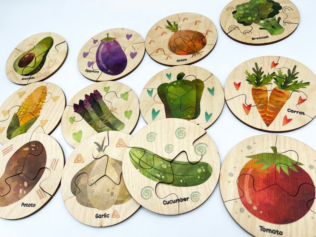 Montessori Wooden Vegetable Jigsaw Puzzles/ Veggies Matching Game ...
