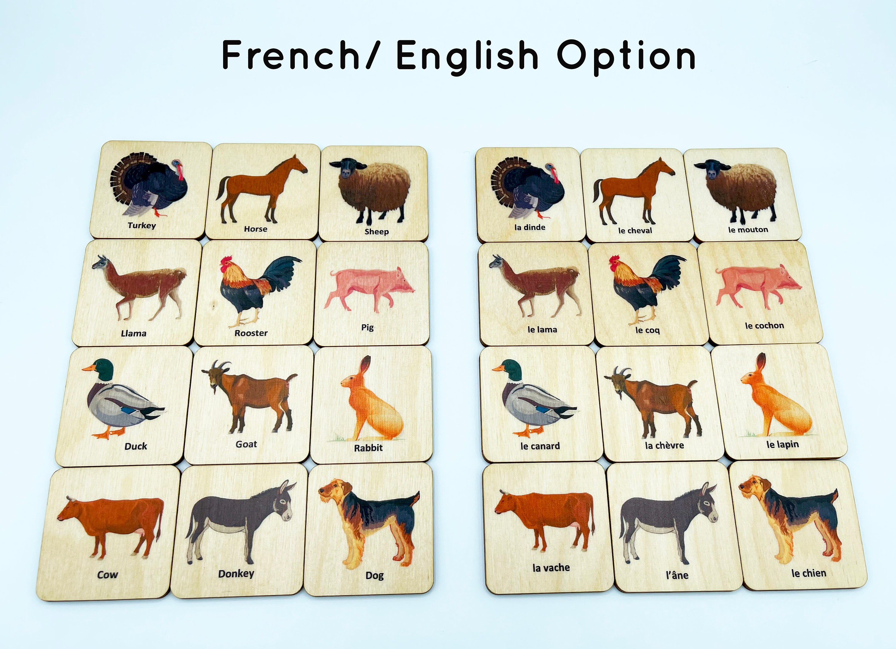 Wooden Farm Animals Memory Game Montessori Animals Matching | Etsy Canada