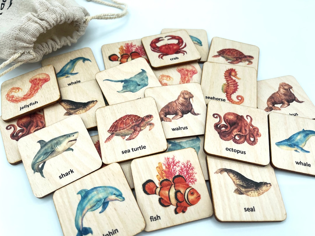Wood Montessori Ocean Animals Matching Game/ Sea Creatures Animals ...