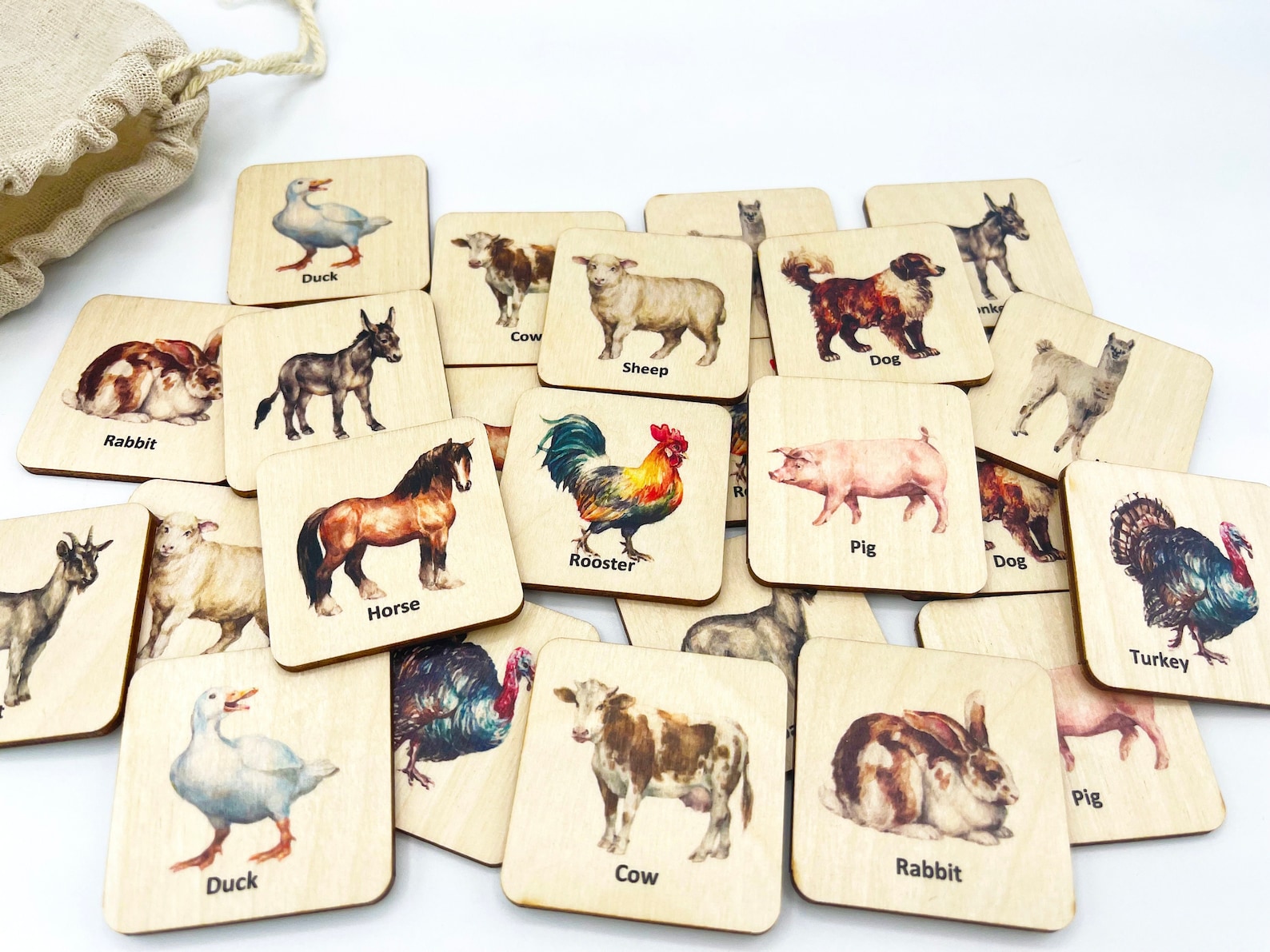 Wooden Farm Animals Memory Game Montessori Animals Matching - Etsy