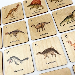Dinosaur Alphabet Wooden Flashcards/ Montessori Learning Dinosaur ...