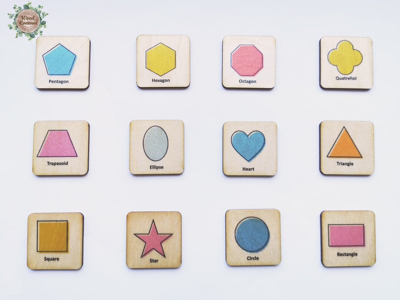 Montessori wooden geometric shapes matching cards/ Homeschool | Etsy