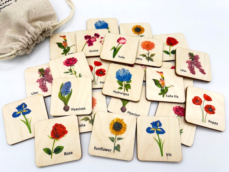 Wood Flowers Memory Game, Wooden Montessori Matching Game for Kids ...