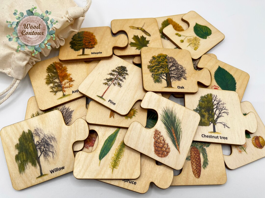 Montessori Wood Tree Leaves Matching Puzzle/ Homeschool - Etsy