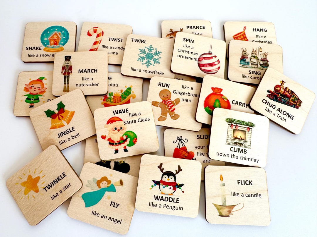 24 Christmas Themed Movement Wooden Cards for Kids/ Educational ...