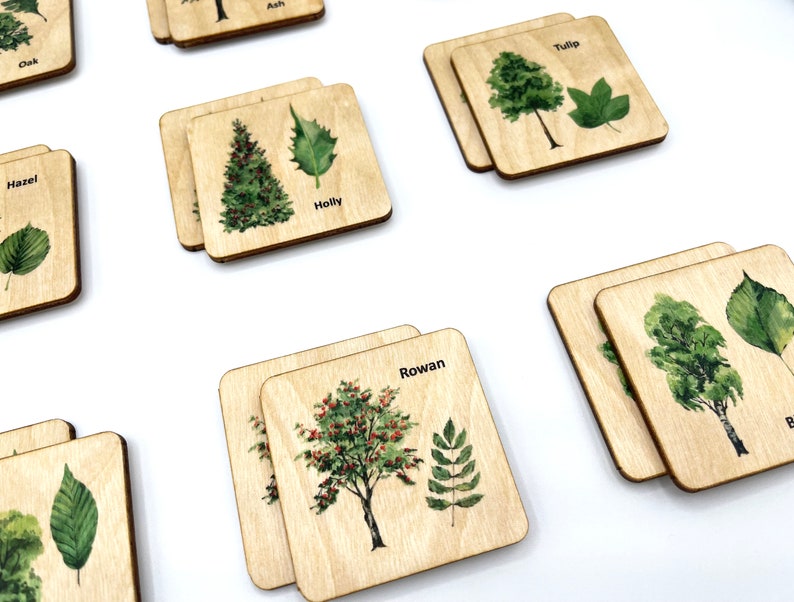 Wooden North American Tree Leaf Matching Game, Montessori Match Tree ...