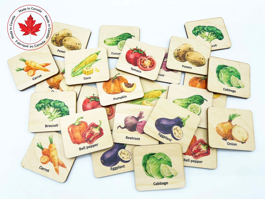 Montessori Wooden Vegetables Matching Cards/homeschool Kindergarten ...