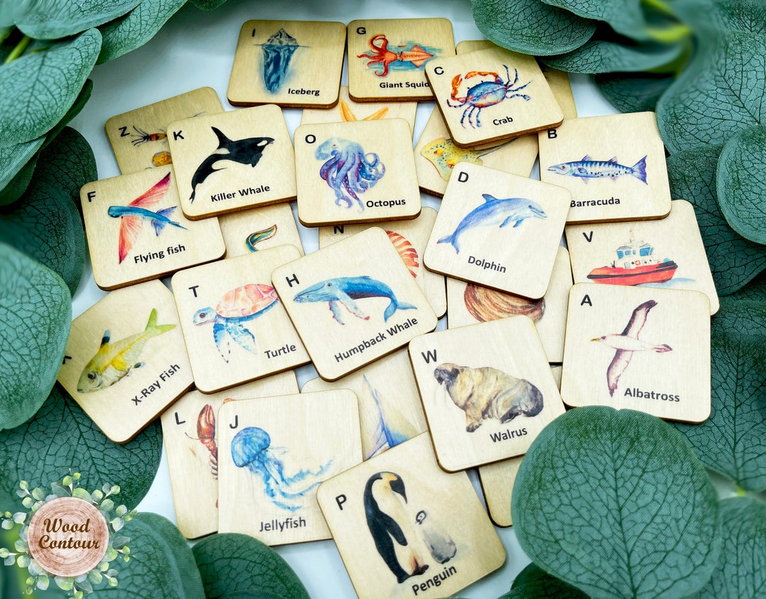 Wooden Montessori Ocean Animals Alphabets ABC Tiles/ Homeschool ...