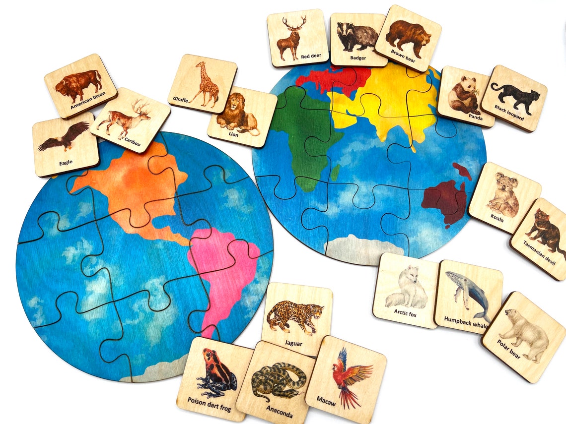 Montessori Wooden World Map Puzzle/ Homeschool Preschooler | Etsy