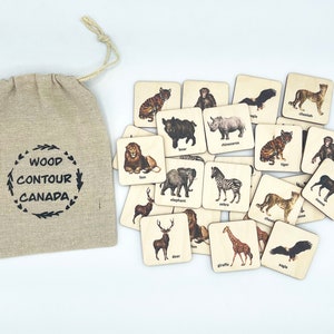 Montessori Wooden Safari Animals Matching Cards/ Bilingual - Etsy