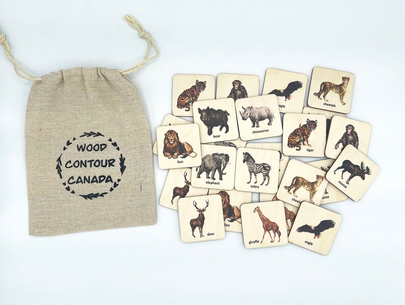 Montessori Wooden Safari Animals Matching Cards/ Bilingual - Etsy