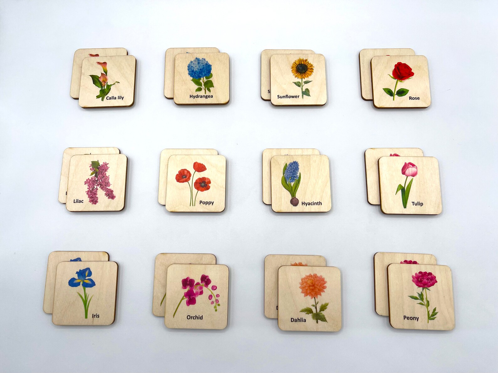 Wood Flowers Memory Game Wooden Montessori Matching Game for - Etsy