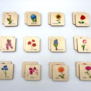 Wood Flowers Memory Game, Wooden Montessori Matching Game for Kids ...