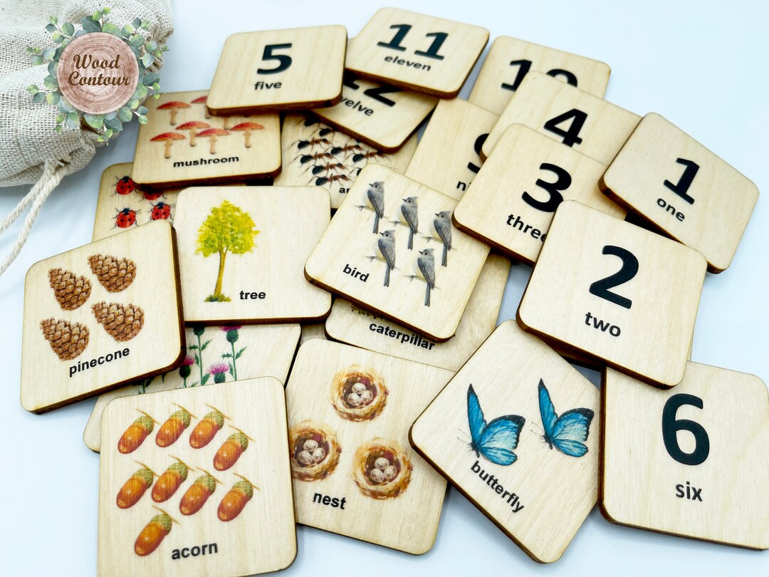 Montessori Wooden Counting Nature Numbers Match Cards/ Bilingual French ...