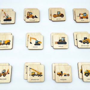 Montessori Wooden Construction Truck Car Memory Game/ Homeschool ...