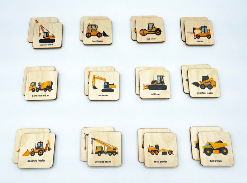 Montessori Wooden Construction Truck Car Memory Game/ - Etsy