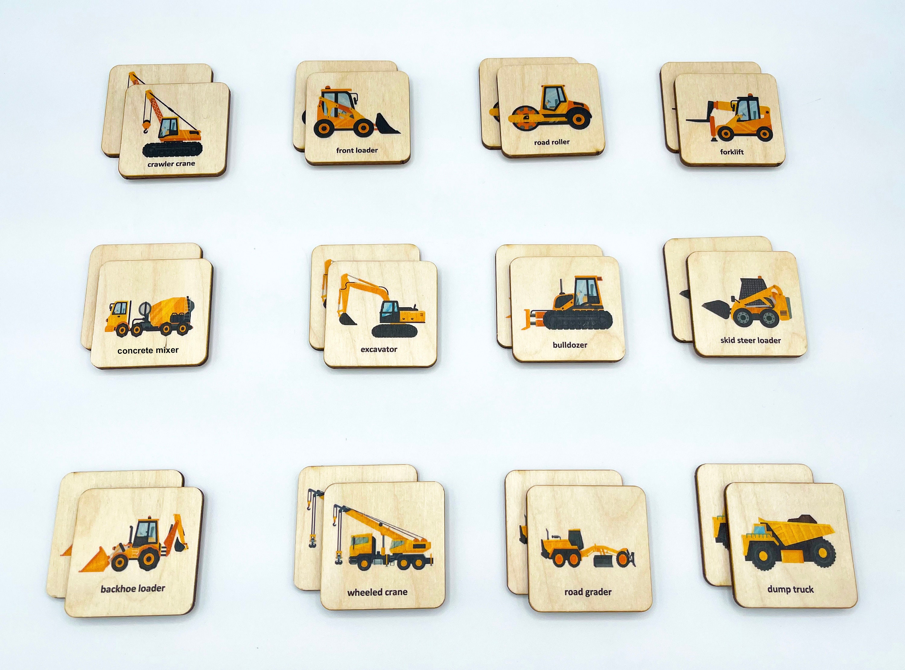 Montessori Wooden Construction Truck Car Memory Game/ - Etsy