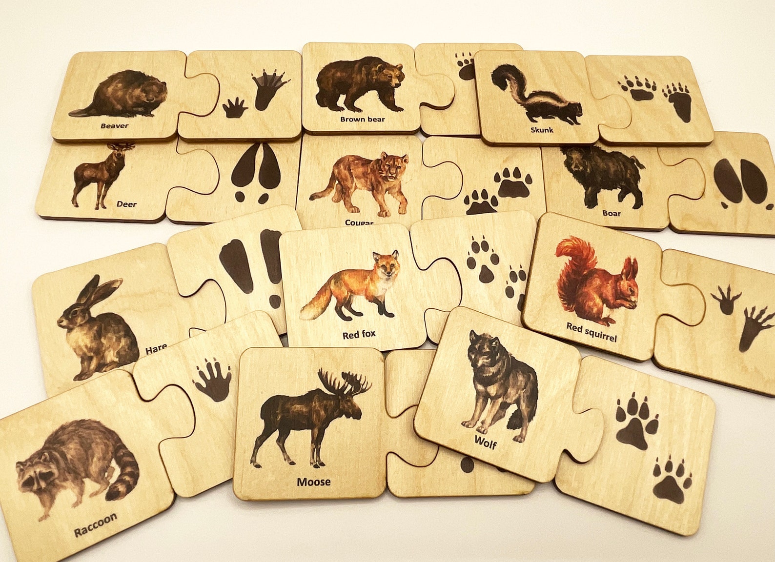 Montessori Wooden Woodland Animals Tracks Puzzle/ Homeschool - Etsy