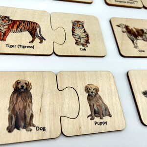Wooden Montessori Mother Baby Animals Matching Puzzle, Homeschool ...