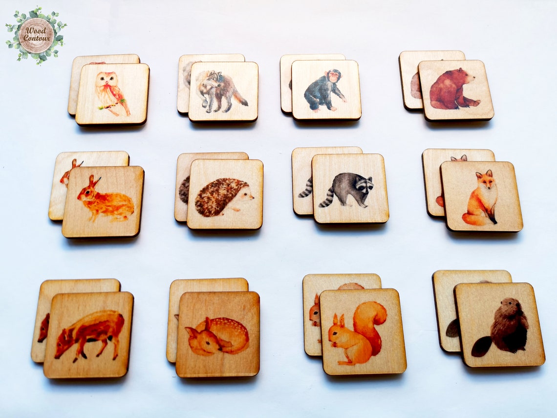 Wood Forest Animals Memory Game/ Montessori Matching Cards - Etsy
