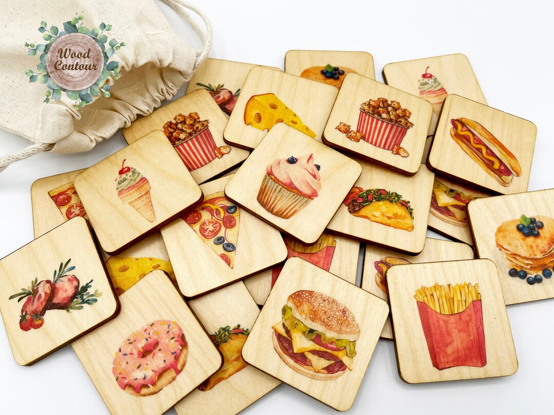 Montessori Wooden Food Memory Game/ Homeschool Kindergarten Preschooler ...