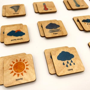 Montessori Wooden Weather Matching Cards Homeschool Activity | Etsy